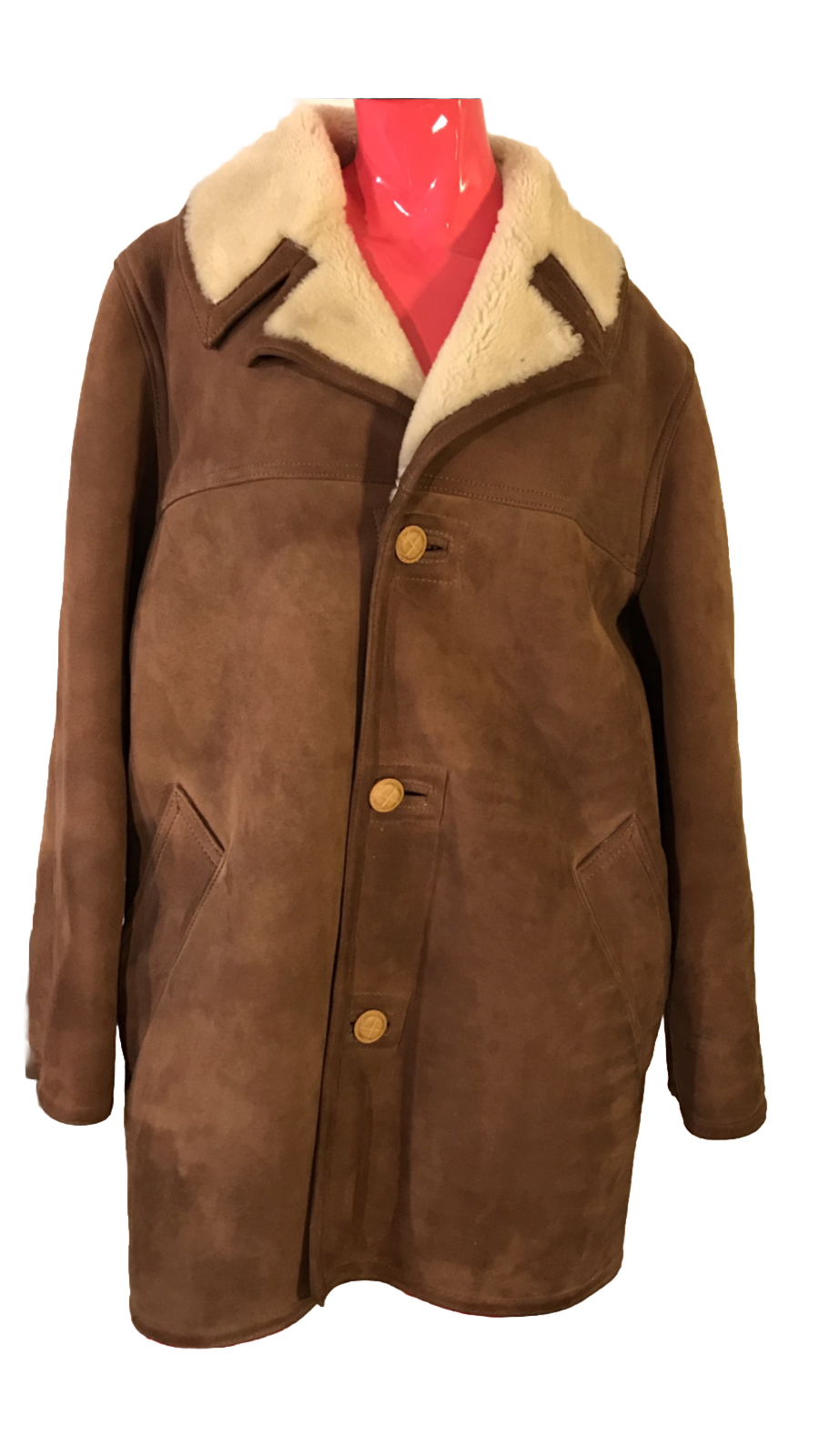 SHEEPSKIN SHEARLING COAT LONG JACKET CHESTNUT Men’s S… - Gem