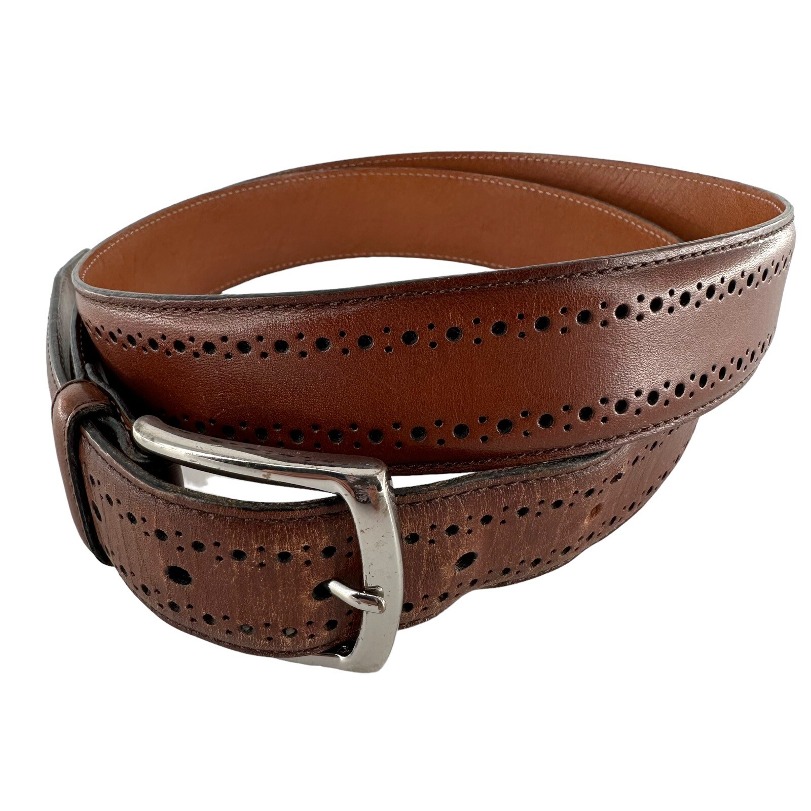 Allen Edmonds Belt 42 Brown Leather Manistee Silver B… - Gem