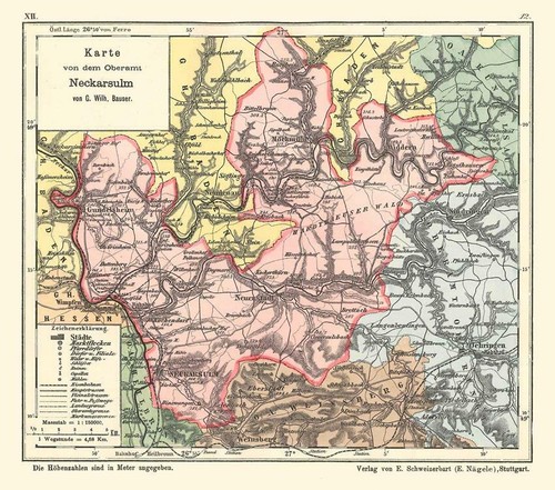 District Neckarsulm Bauser Hand Atlas REPRINT of the MAP from 1885 ...