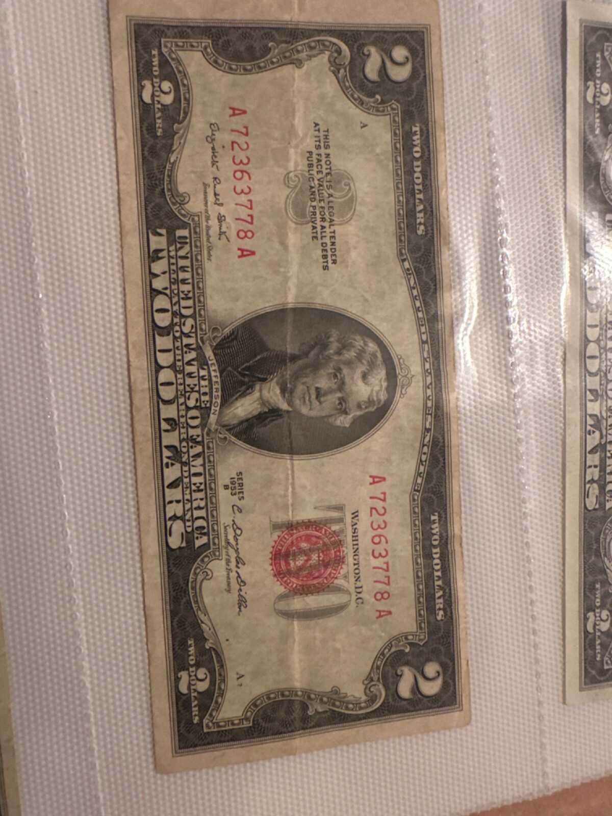 1953 $2 Two Dollar Bill Red Seal United States Note VG/FINE FREE ...