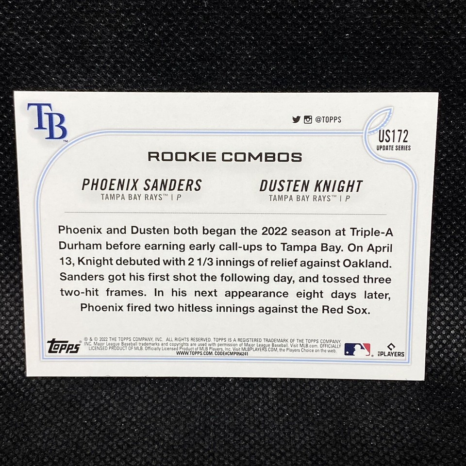 2022 Update Dusten Knight Phoenix Sanders RC Tampa Bay Rays Rookie #172 ...
