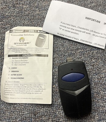 Stinger 2 390MHZ One Button Transmitter Garage/Gate Opener | eBay