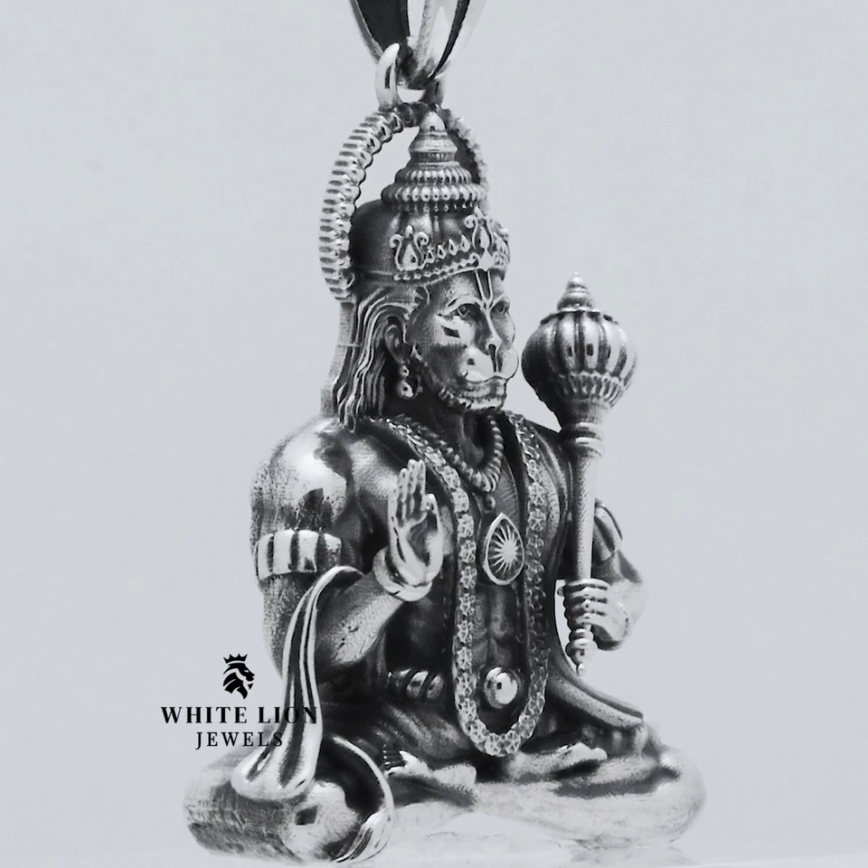Hanuman Idol God Evil Protector Hinduism Divine Son of Wind 925 Silver ...