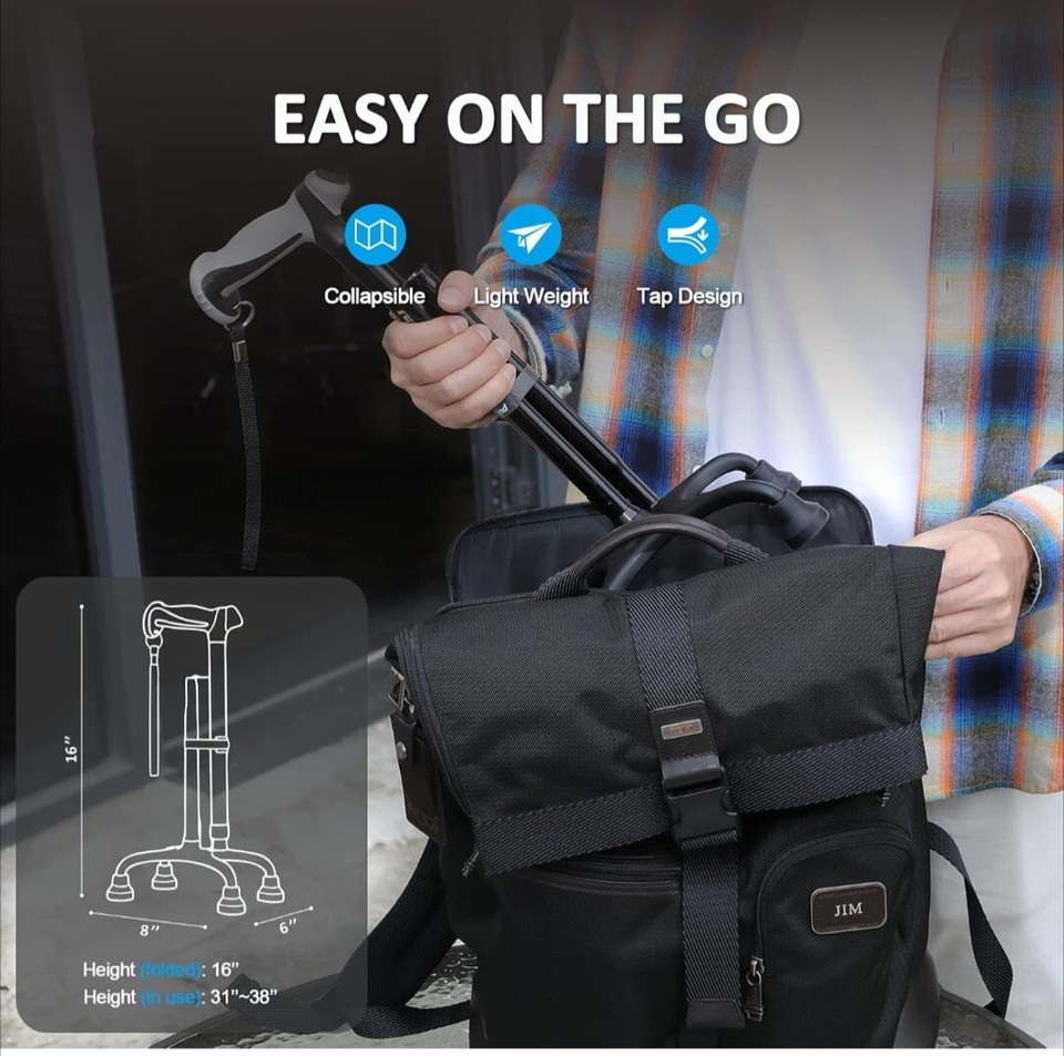 REHAND Quad Cane Foldable Walking Cane for Men & Women with 4-Pronged ...