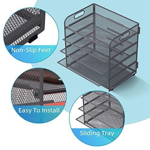 5 Trays Paper Organizer Letter Tray with Handle-Mesh Desk File 1 ...