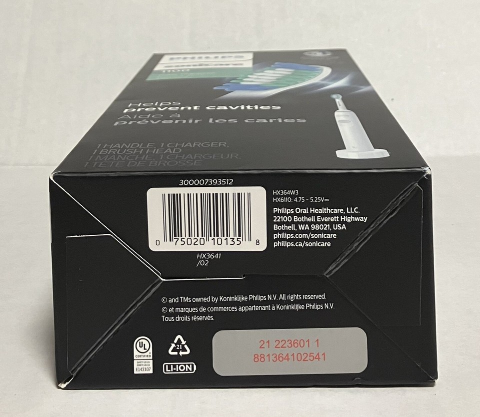 Philips Sonicare 1100 Rechargeable Sonic Toothbrush HX3641/02 Uses USB ...