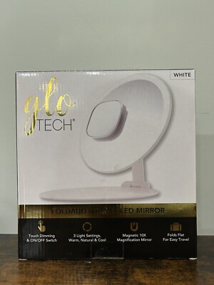 Glo-Tech Foldable Travel LED Mirror, 3 Light Settings, 10X ...