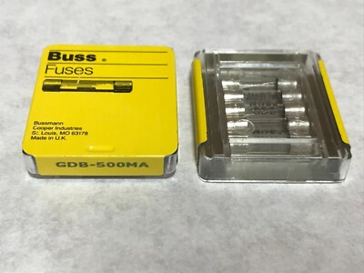 (2 Packs of 5) BUSSMANN GDB-500MA Cylindrical Fast Acting Glass Fuses ...