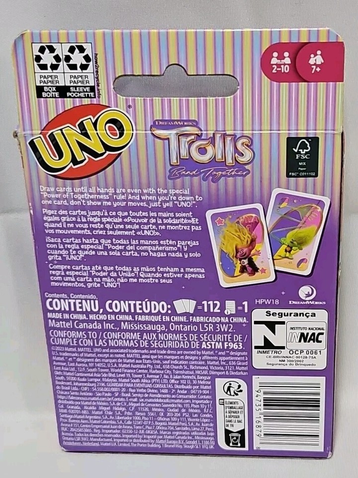 Mattel Games - UNO - Trolls Band Together Card Game, Table Top Game ...