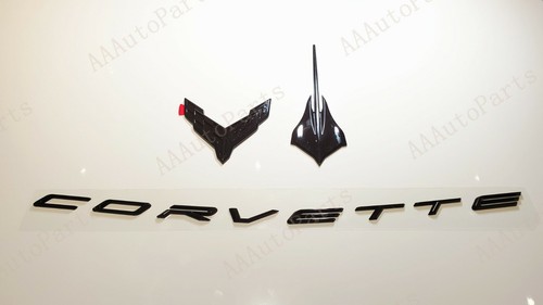 3PCS Front & Rear Corvette Emblems Gloss black Flash 2020+ Chevrolet C8 ...