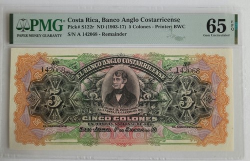 1903-17 Costa Rica 5 Colones Banco Anglo Costarricense Pick# S122r PMG ...