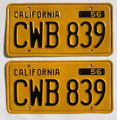 1956-1962 California License Plates Pair. Restored, Show Quality DMV ...