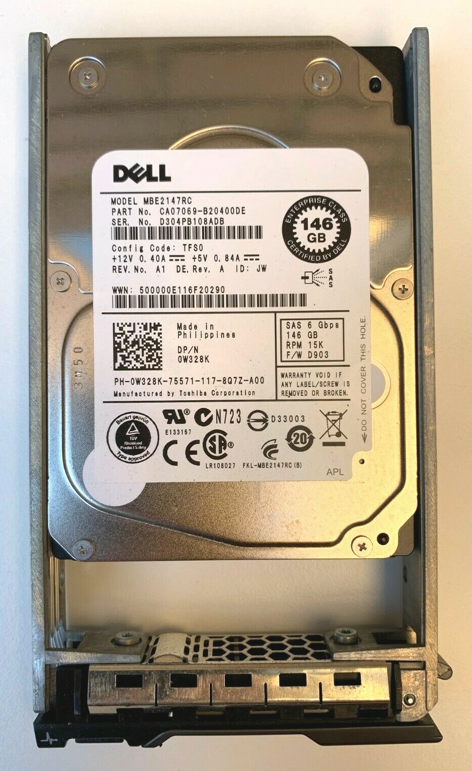 Hard drive DELL 146Gb 2.5" 6Gbps MBE2147RC SAS 0W328K 15k rpm +caddy ...