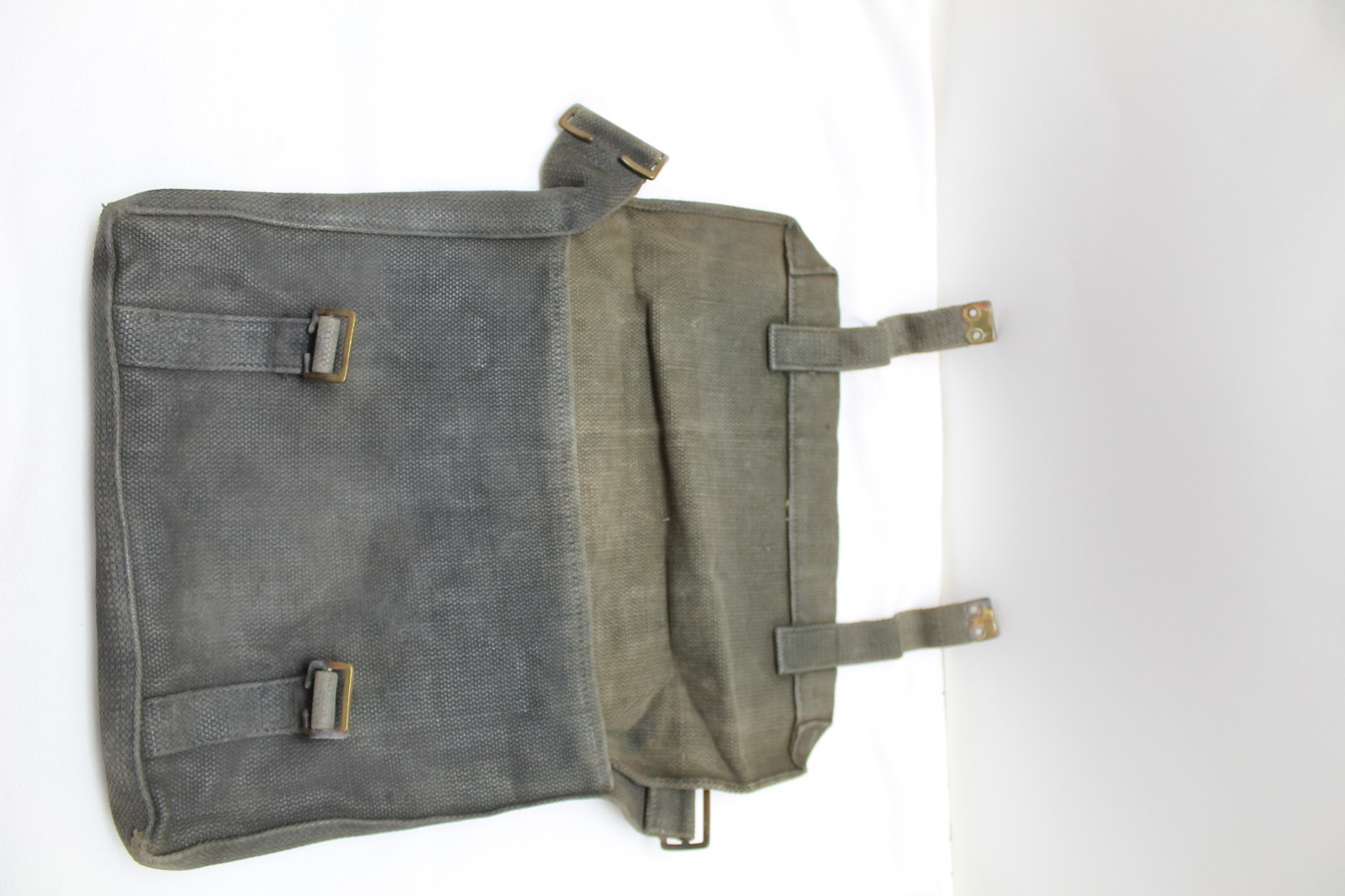 p1908 British black canvas haversack small pack 12in w x 9in h X 2ind ...