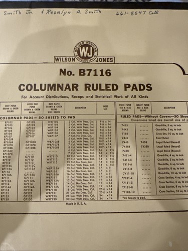 Wilson Jones Ledger Columnar Ruled Pads 14 x 8 1/2" B7116 VTG Made in ...