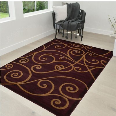 Modern Contemporary Area Rugs-Abstract Wavy Swirls -Shed Free Burgundy ...