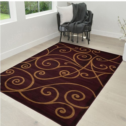 Modern Contemporary Area Rugs-Abstract Wavy Swirls -Shed Free Burgundy ...