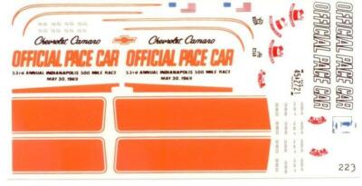 Fred Cady 223 69 Camaro Indianapolis 500 Pace Car 1/25 waterslide decal ...