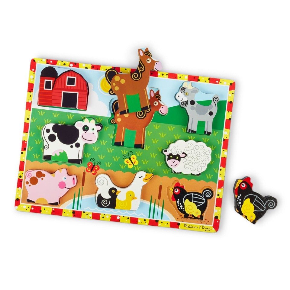 Melissa & Doug Farm Wooden Chunky Puzzle Farmyard Fun Wooden Puzzle, (8 ...