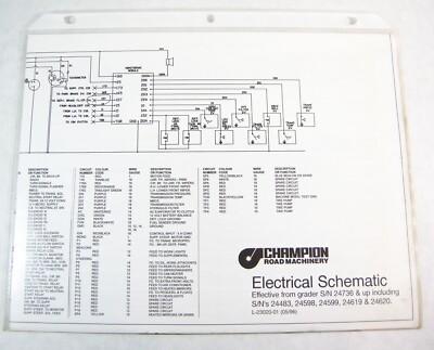CHAMPION Motor Grader Electrical Schematic Diagram Foldout S/N 24736 Up ...