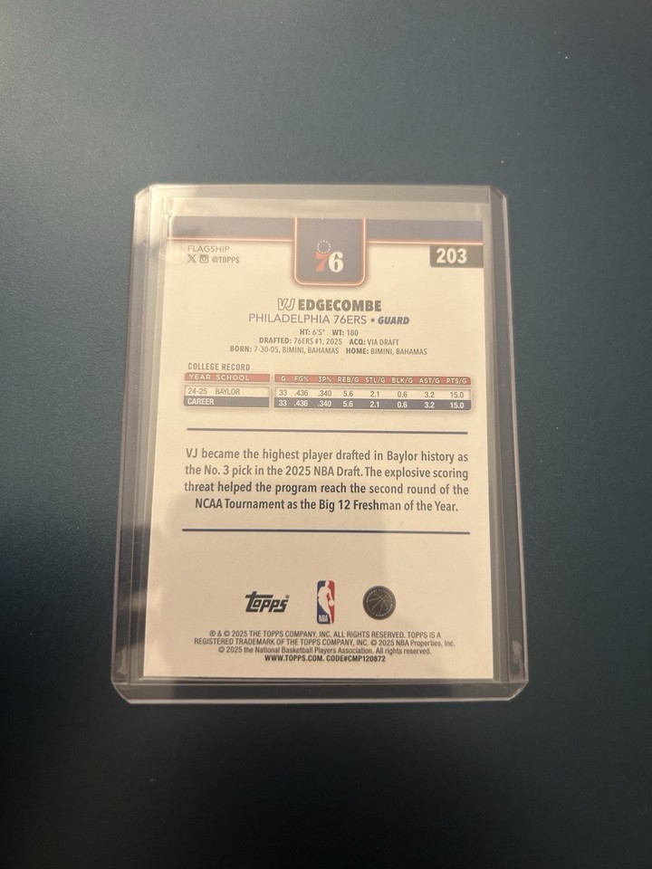 2025-26 Topps NBA Flagship VJ Edgecomb Rookie RC #203 76ers QTY | eBay