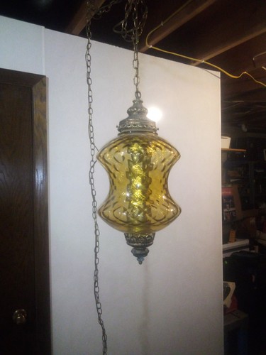 Vintage Amber Glass Globe Hanging Light 24" Swag Lamp w/Chain | eBay