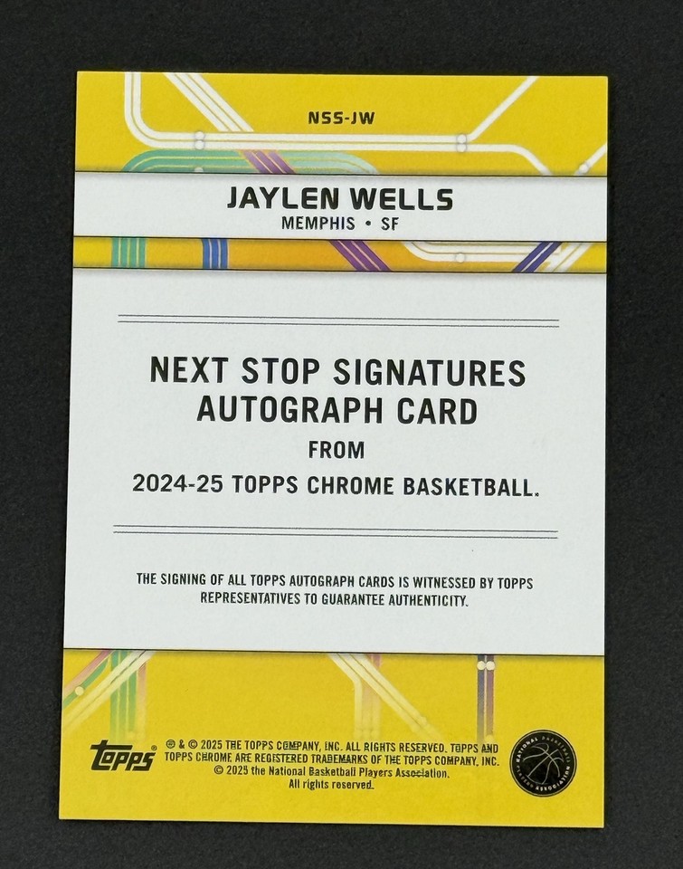 2024-25 Topps Chrome Basketball Jaylen Wells RC Rookie Next Stop Auto ...