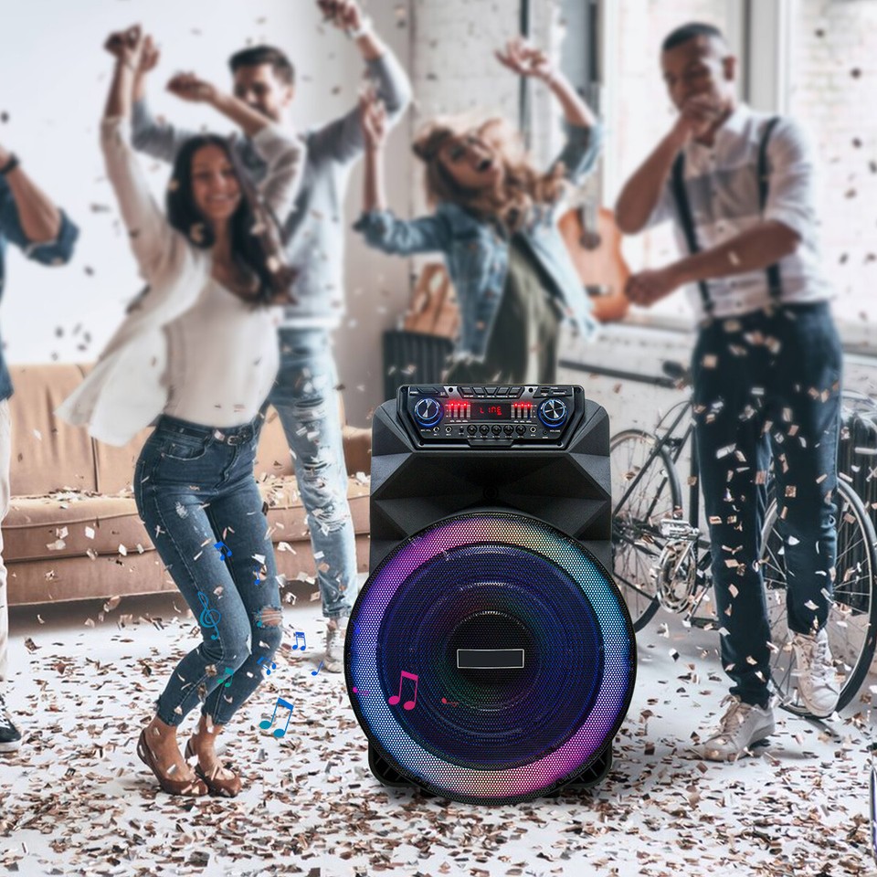 18" Portable Bluetooth Party Speaker DJ PA Loud Karaoke Systems W/ Mic ...