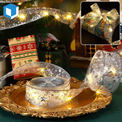 LED Light Up Ribbon Wrapping Bows Wired Star Gift Valentines Day Party ...