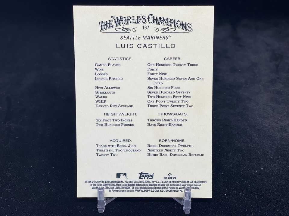 LUIS CASTILLO 2022 TOPPS ALLEN & GINTER CHROME #167 BASE CARD / SEATTLE ...