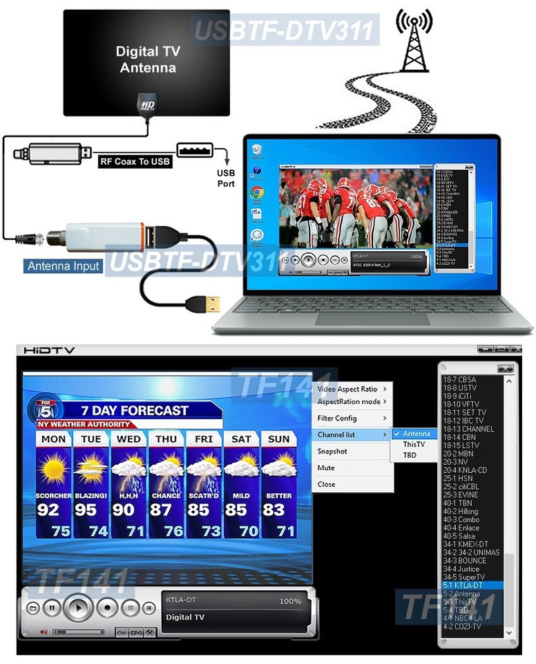PC USB Digital HD TV Tuner Dongle With TVR Software For Over The Air ...