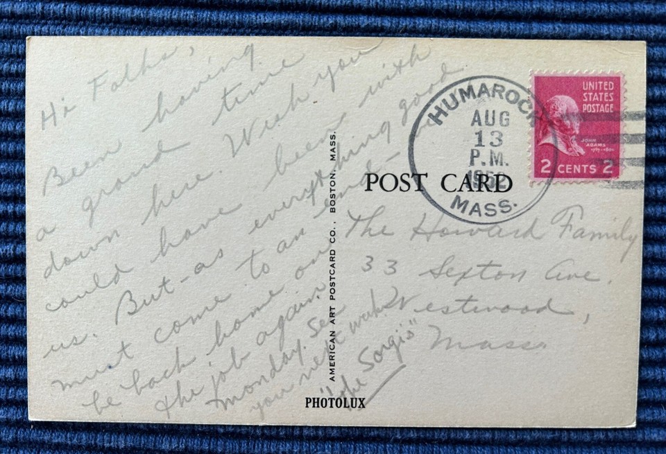 SCITUATE, MA MASS~Gulls & Sea at Humarock Beach~1952 Humarock Postmark ...