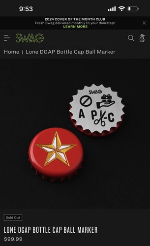 SWAG GOLF - LONE DGAP BOTTLE CAP BALL MARKER. SOLD OUT - FEDEX SEALED ...