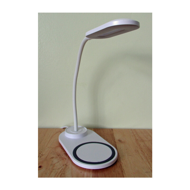 White USB Desk Lamp with Wireless Charging Pad for SmartPhone, 3 LED ...