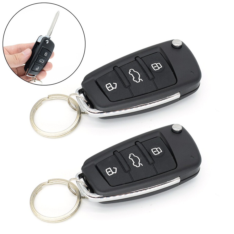 Keyless Entry Car Alarm System + 2 Flip Key Fob 3-button Remote Control ...