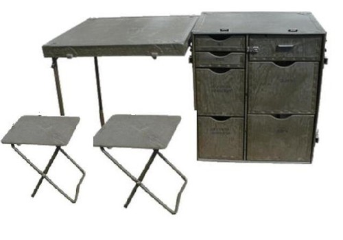 Desk Field Table Wood Field + 2 Stools Military Genuine f Camping ...