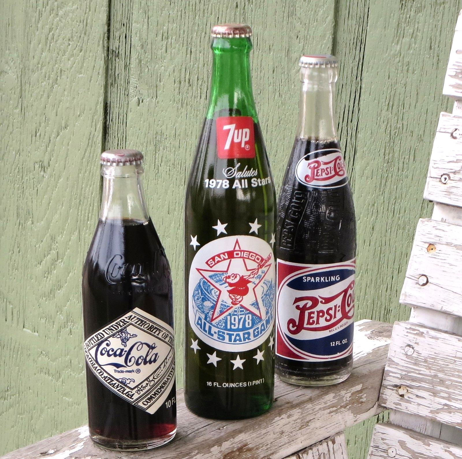 Lot of 3 Vintage UNOPENED Coca Cola - Seven UP - Pepsi Cola Full Soda Bottles | eBay