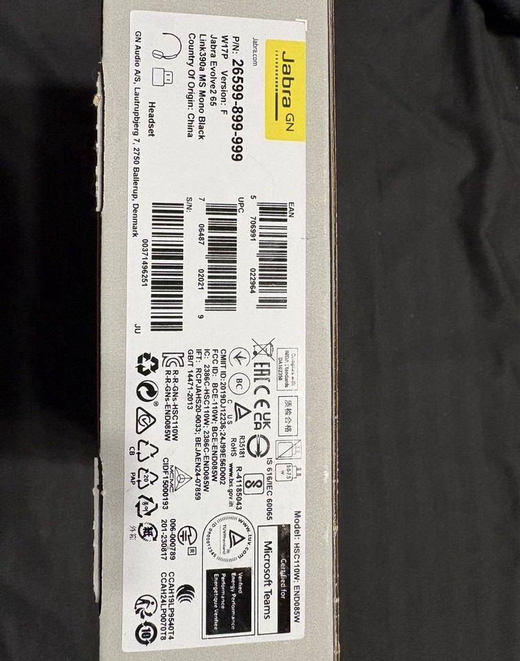 Wireless Headset Jabra Evolve2 65 USB-A Headset Black Boom Mic ...