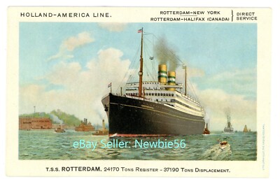 Holland America Ocean Liner - TSS ROTTERDAM - Postcard Steam Ship Line ...