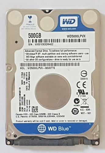 500 GB SATA Western Digital WD5000LPVX-80V0TT0 5400rpm 8MB HDD 2,5 ...
