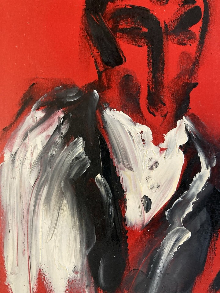 Beautiful Oil Painting Cardboard Portrait Man Hat Expressionism 1960 ...