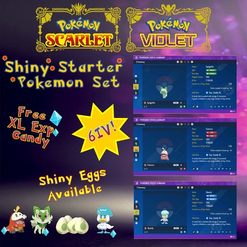 Pokemon Violet - Shiny Starter Set, plus Exp. candy XL with every ...