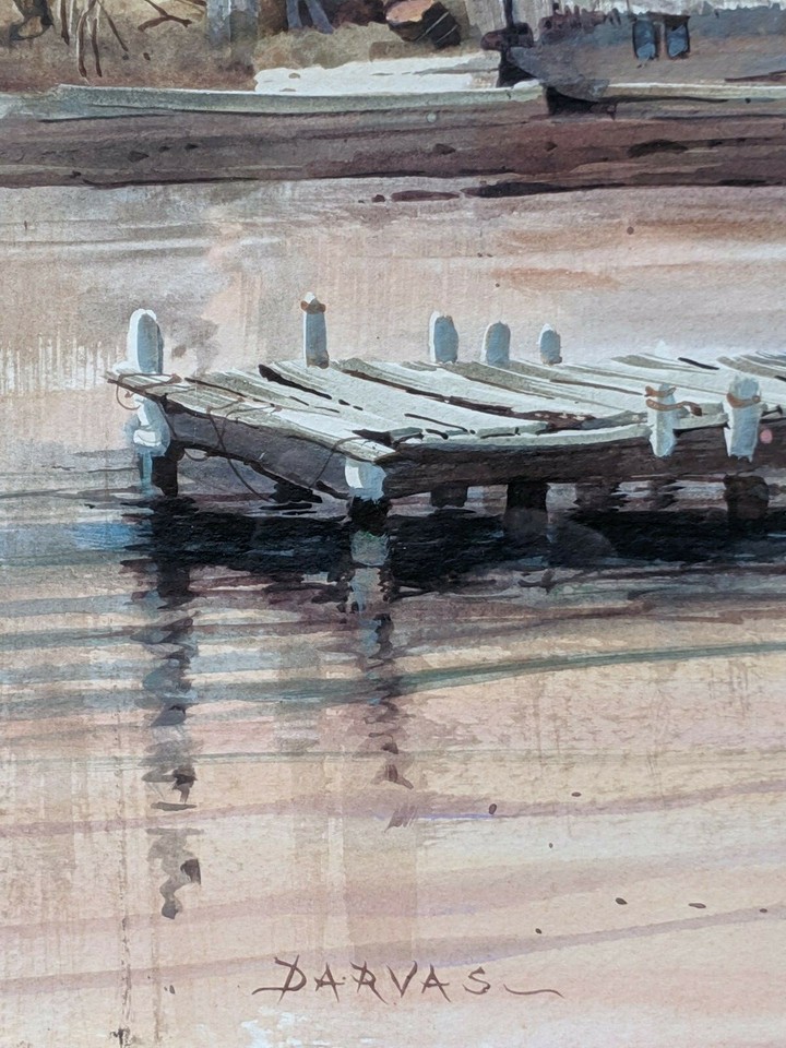 Endre Peter Darvas Original 25x20" Drawing-Watercolor Rustic Bayou ...