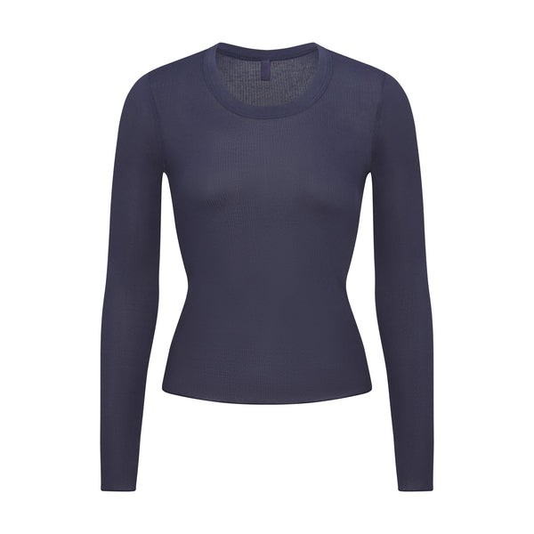 Skims Cotton Jersey Long Sleeve T-SHIRT Navy Blue Meduim | eBay