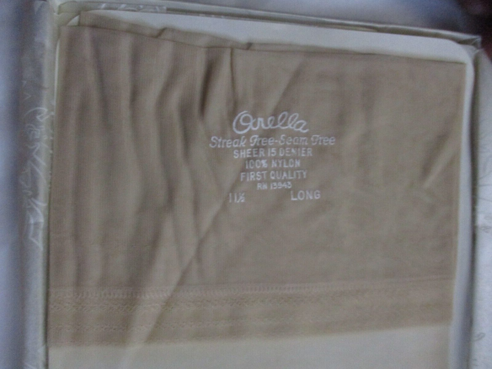 1PR VINTAGE ORELL RHT SHEER SHINY FLAT KNIT NYLON STOCKINGS SZ 11 1/2 ...