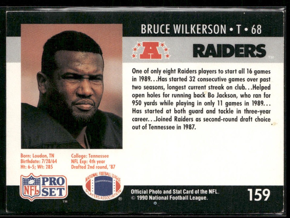 1990 Pro Set #159 Bruce Wilkerson Played For That Raiders As A Tackle ...