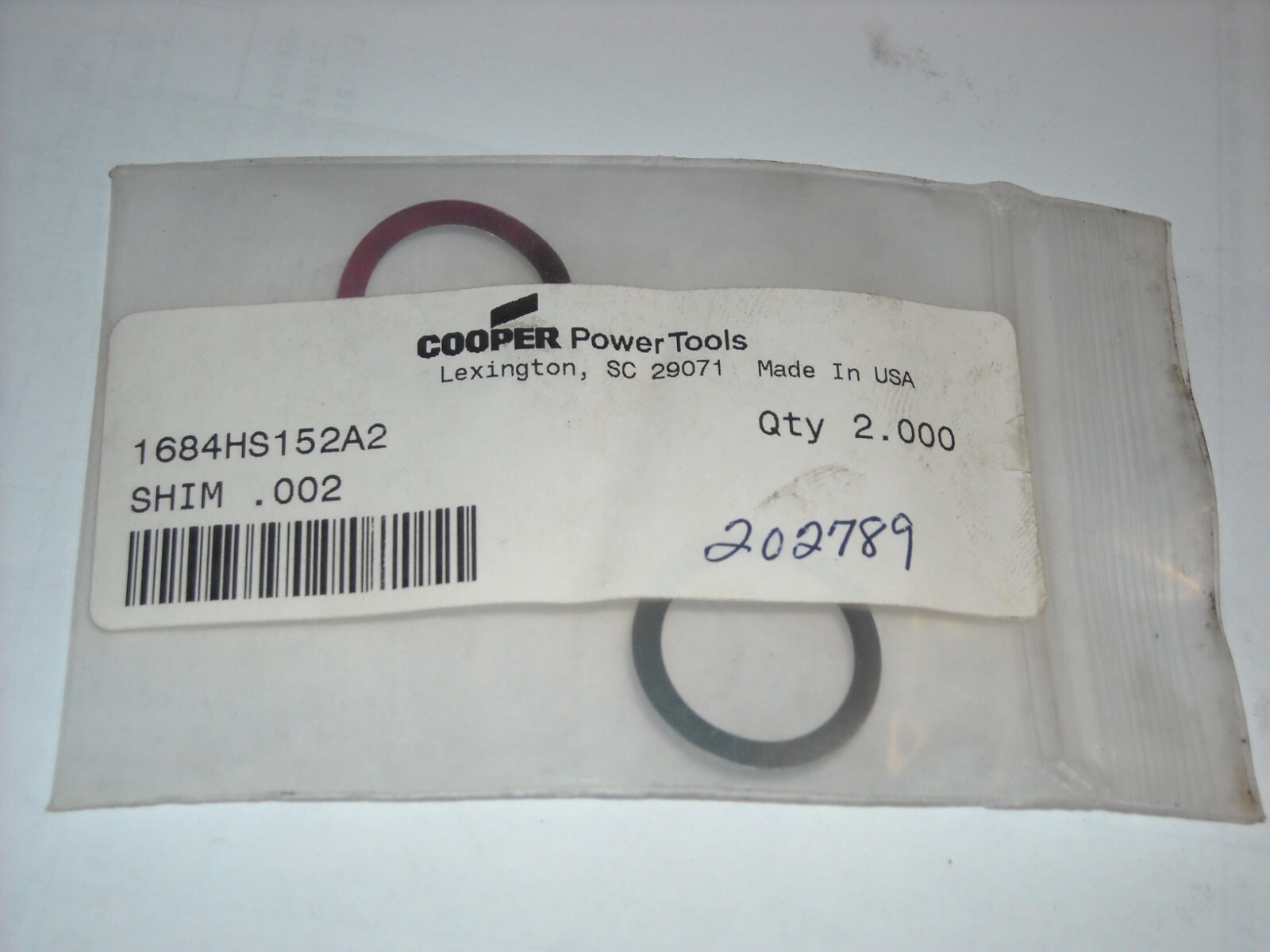1684HS152A2, Shim 2pc, Gardner Denver, Cleco, Cooper Tools, New Old ...