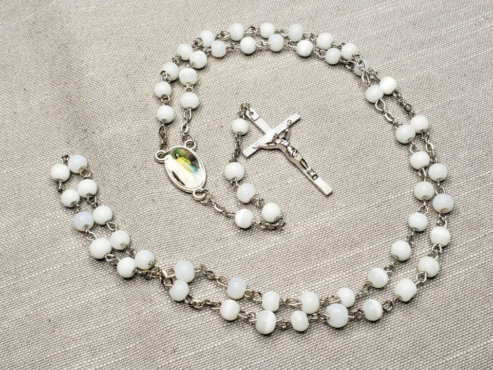 Vintage Rosary Divine Mercy White Beads Christian H56 | eBay