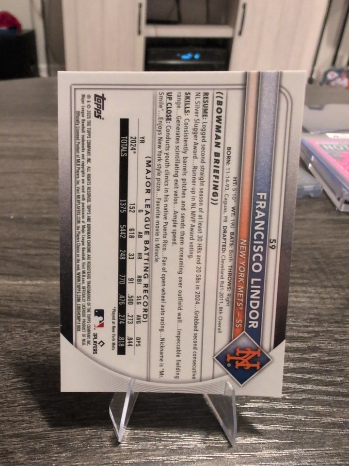 2025 BOWMAN CHROME MEGA MOJO REFRACTOR FRANCISCO LINDOR METS #59 YELLOW ...