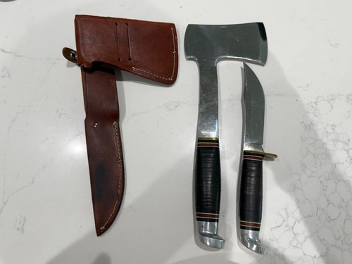 Western USA L66/P10 *UNUSED* hunting knife Hatchet combo with Leather ...